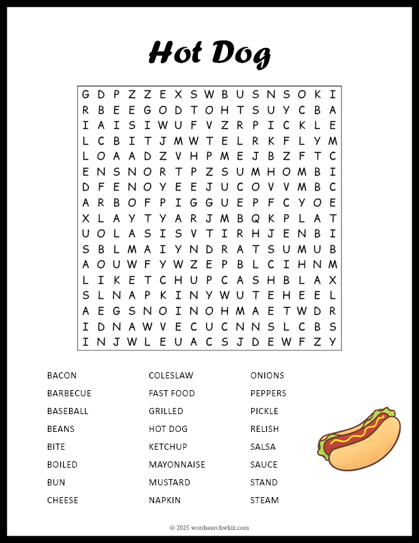Hot Dog Word Search