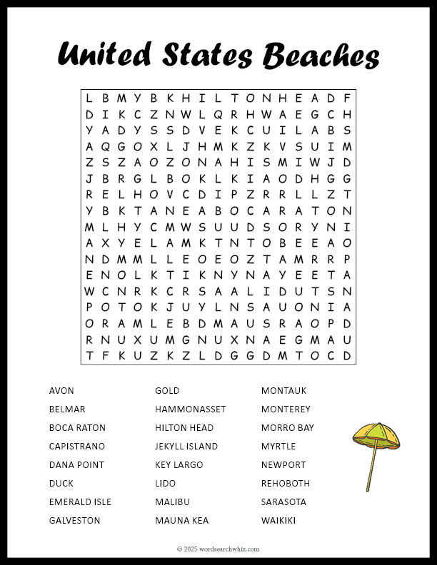 United States Beaches Word Search